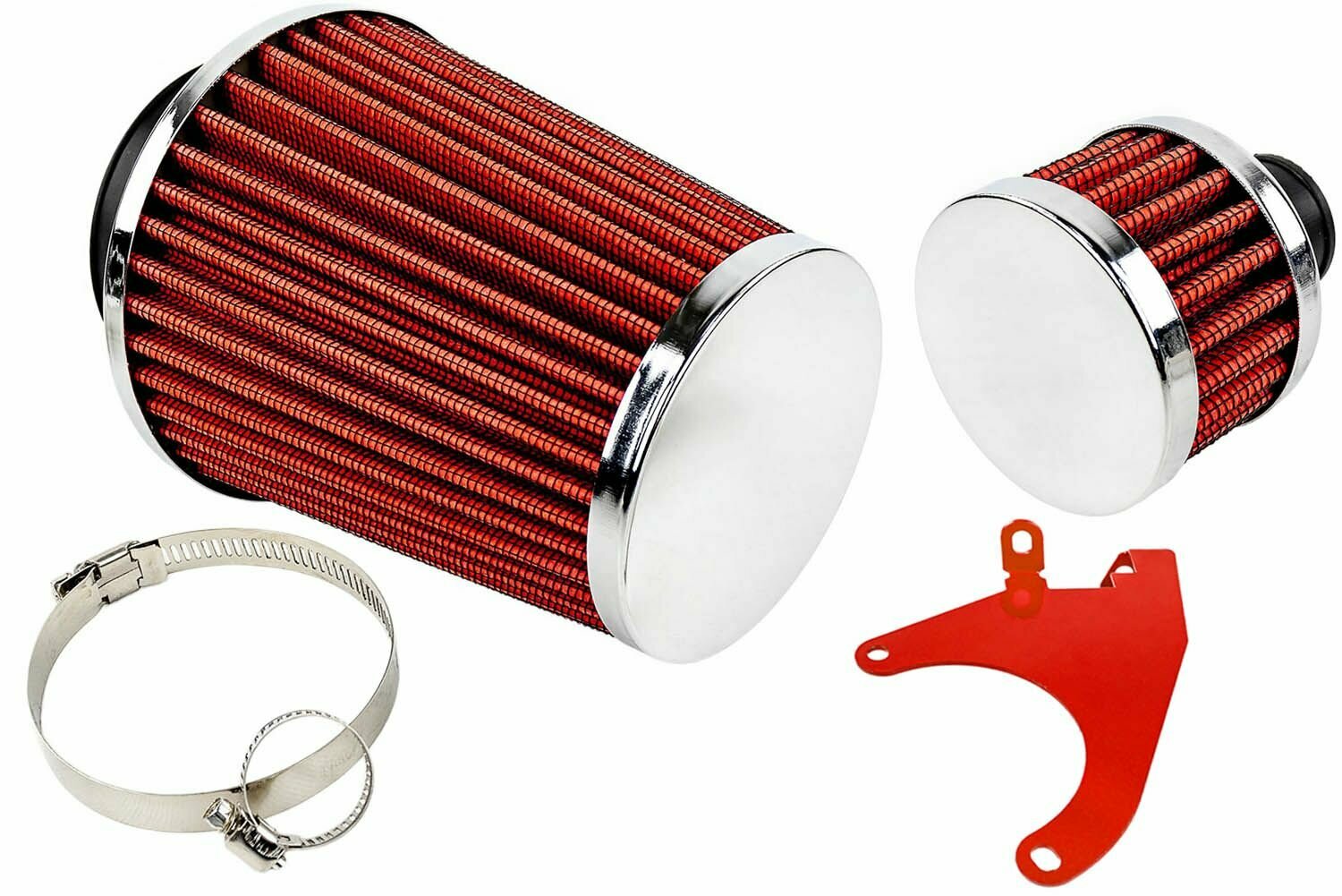 Комплект закрытых красных фильтров нулевого сопротивления с кронштейном для 8-клапанных инжекторных ВАЗ 2108-21099, 2110-2112, 2113-2115, Лада Гранта, Гранта FL, Калина, Калина 2, Приора