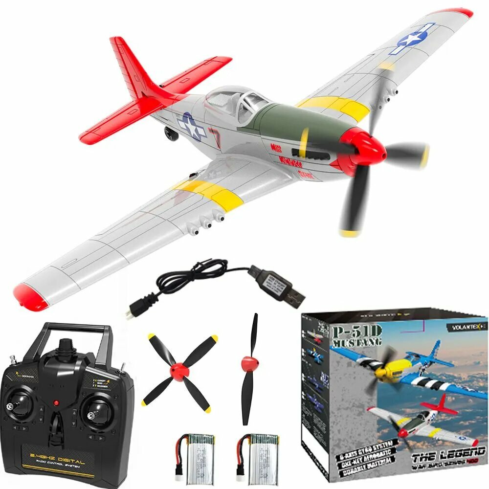 KNOW EASY-Самолет Volantex P51D RC (красный) Mustang, размах крыльев 2,4 ГГц 4CH 400мм, U - образный вращающийся трюк RC Самолет Warbird Подарочные игрушки 761 - 5