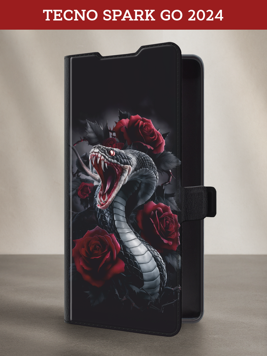 Чехол-книжка на Tecno Spark Go 2024/Spark 20C / Текно Спарк Го 2024/Спарк 20C с принтом Dark snake, черный