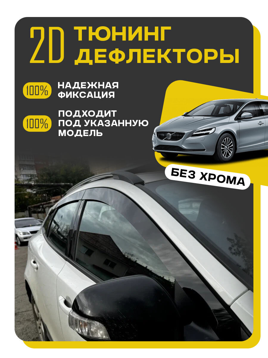 Плоские тюнинг дефлекторы для Volvo V40 (подходит на Cross Country) (2012-2019) 2d дефлекторы / Ветровики на Вольво V40 2 поколение. Комплект 6 шт.