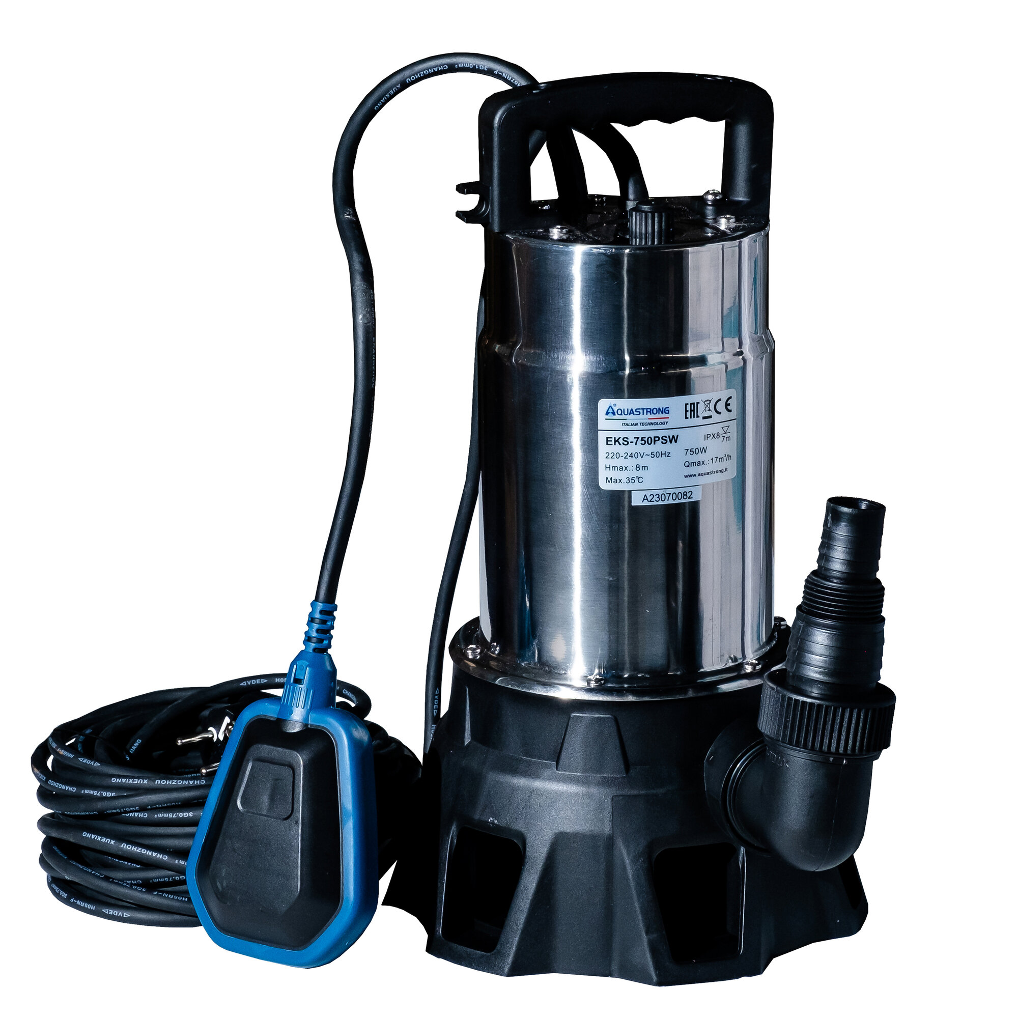 Фекальный насос Aquastrong "EKS-750PSW", корпус из нержавеющей стали, 200л/мин