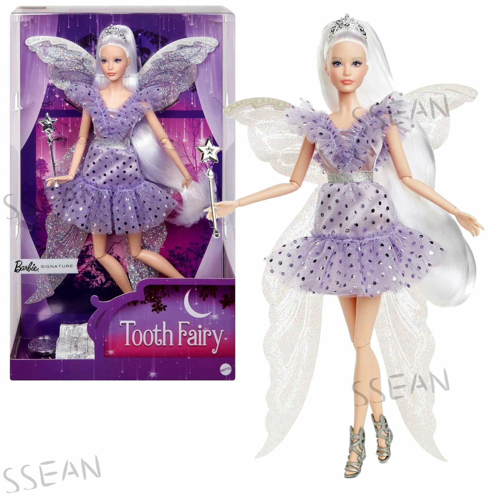 Кукла Mattel Barbie Signature, Зубная фея, мерцающие крылья феи, палочка и тиара HBY16