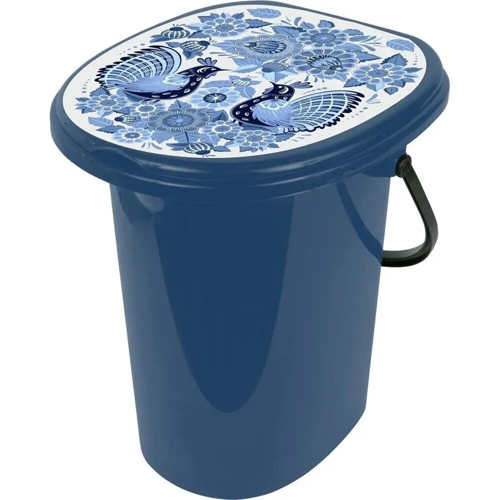 Ведро-туалет декоративное с узором Гжель, 20л, темно-синий, пластик, практичное