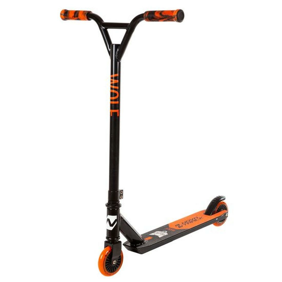 Самокат для детей Novatrack Wolf 50 ( EL), 100 мм 84A, черный с оранжевым