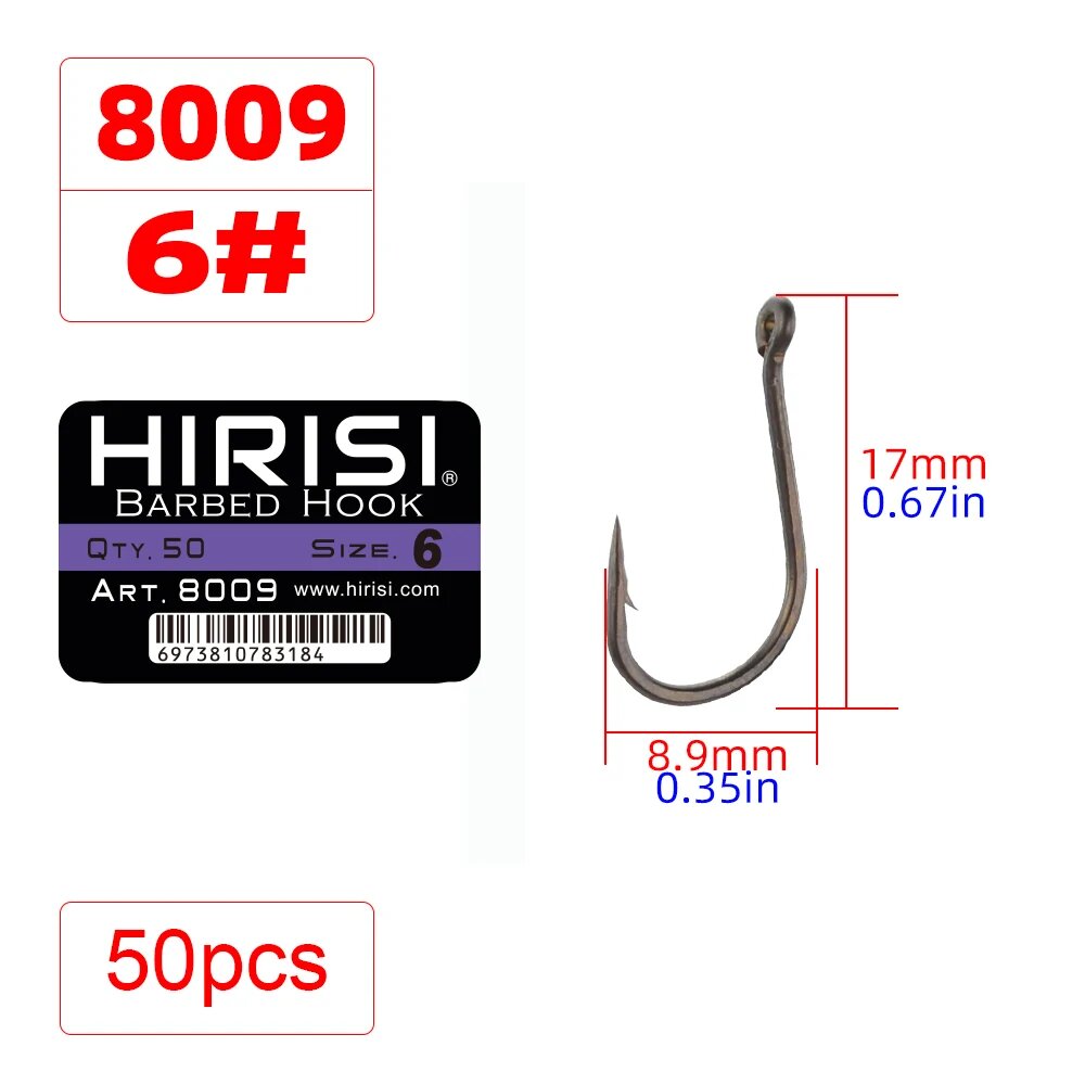 HIRISI Колючие рыболовные крючки Size 6, 50 шт.