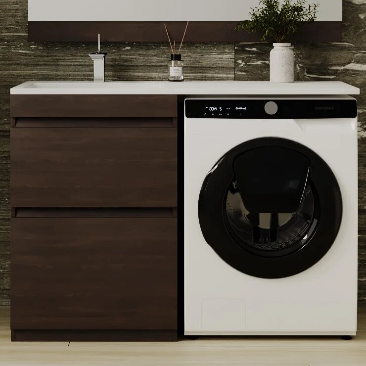 Тумба под раковину без столешницы Style Line Даллас 120 напольная, темное дерево, матовая, из МДФ, тумба для ванной, с ящиками, с доводчиками, лофт