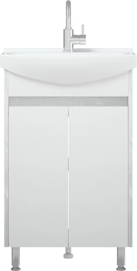 Тумба с раковиной Corozo Орегон 55 напольная, 56 см, белая, светлое дерево, глянцевая, из МДФ, с дверками, раковина для ванной, фаянсовая, полукруглая, встроенный слив-перелив, лофт