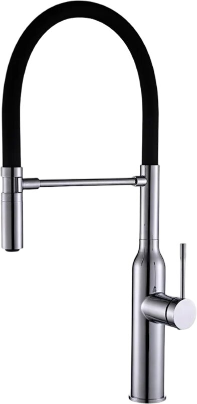 Смеситель для кухни Zorg Steel Hummer SH 2022 CR с гибким изливом, с поворотным изливом, хром, черный, глянцевый, однорычажный, нержавеющая сталь, с керамическим картриджем