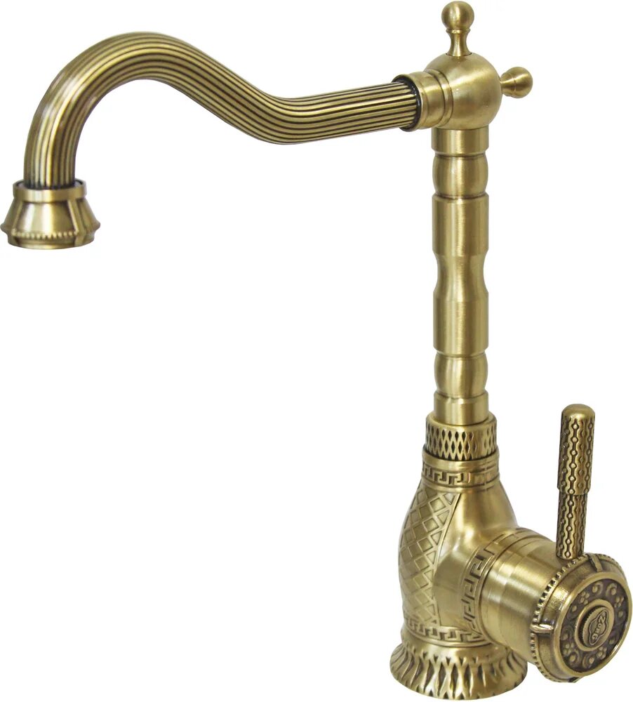 Смеситель для кухни Zorg Antic A 313K-BR с поворотным изливом, бронзовый, глянцевый, однорычажный, латунный, с керамическим картриджем