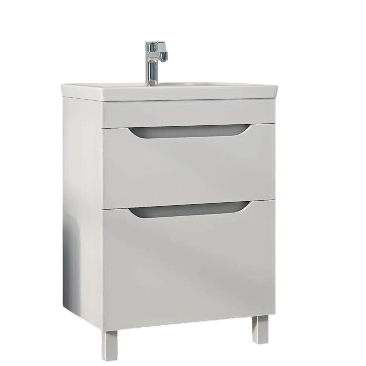 Тумба с раковиной IDDIS Sky 60 61 см, белая, матовая, из МДФ, с ящиками, раковина для ванной, фарфоровая, прямоугольная, встроенный слив-перелив