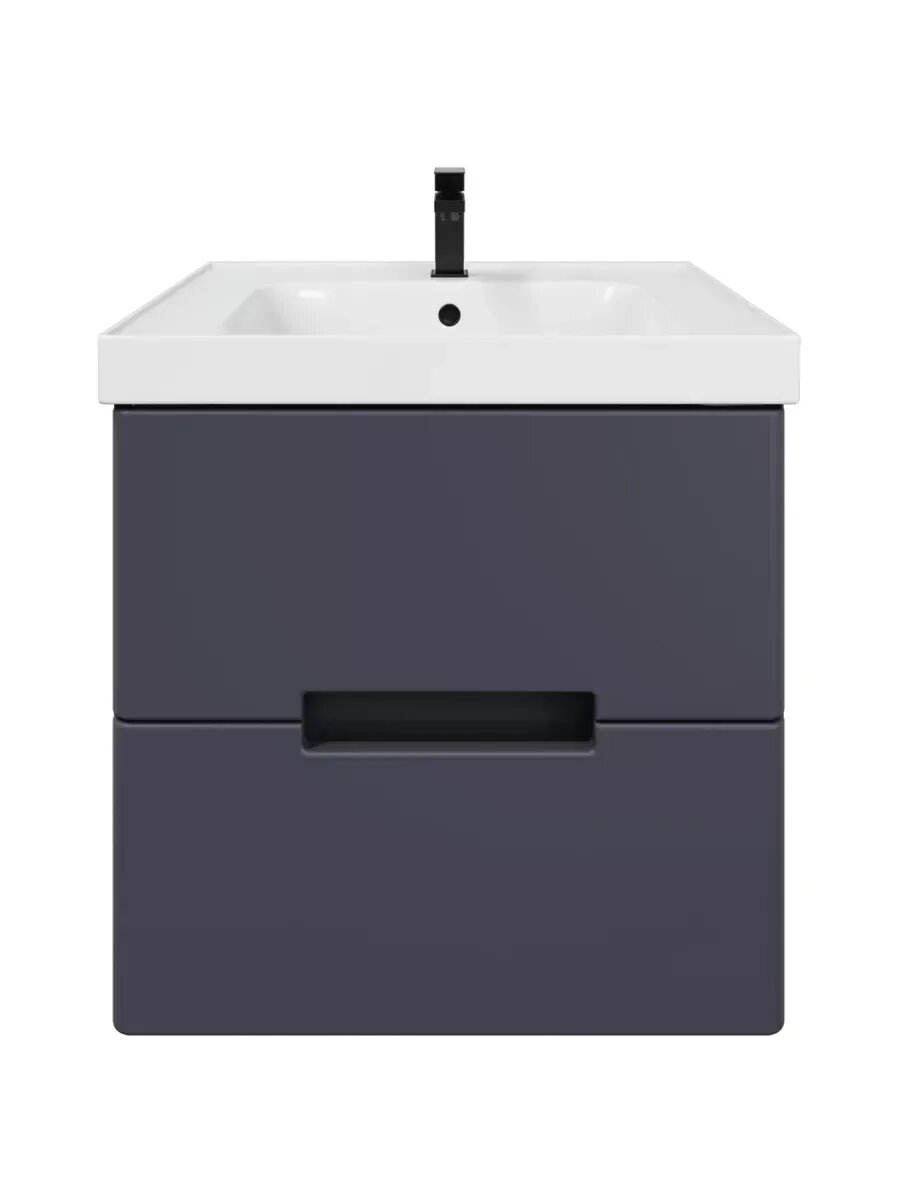 Тумба подвесная Vannika Fetto 60 с раковиной Грейс 60 для ванной комнаты, графит софт
