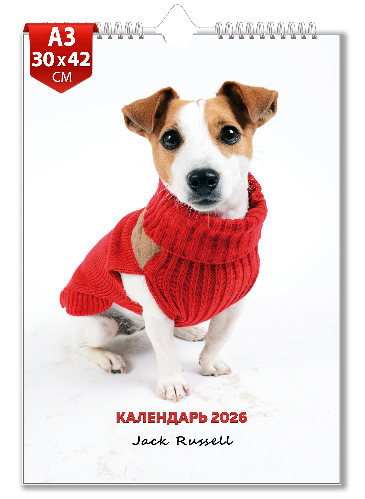 Настенный перекидной календарь 2026 Джек Рассел А3 (29,7 х 42 см)
