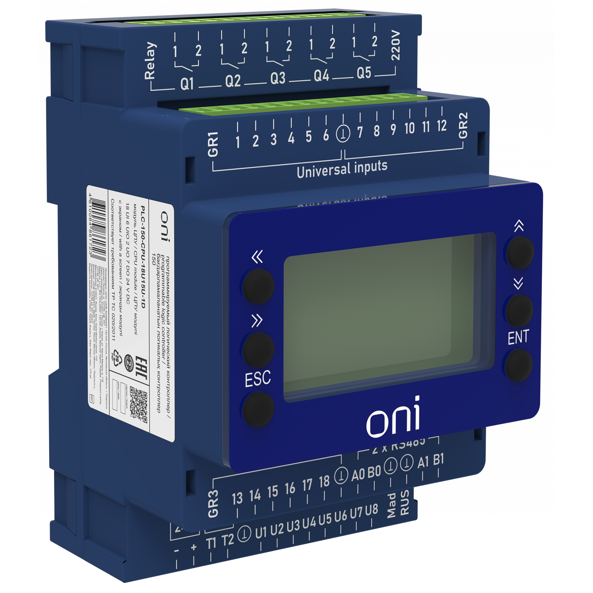 ПЛК 150 Модуль ЦПУ 18 UI 6 UIO 2 UO 7 DO 24В DC с экраном ONI, IEK PLC-150-CPU-18U15U-1D (1 шт.)