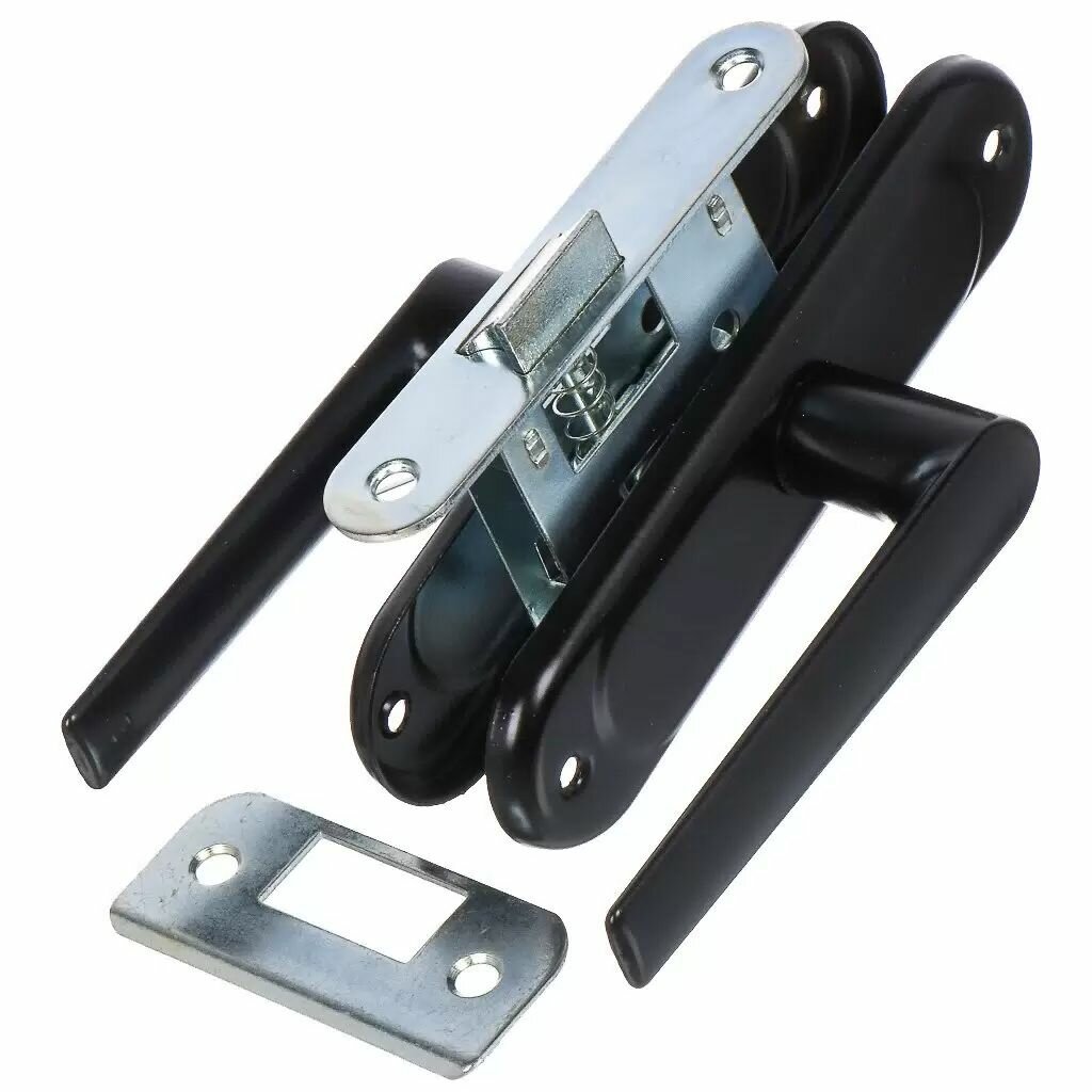 Защелка врезная Птимаш ЗЩ-1.45 с ручками черная, Россия, металлическая, 12560