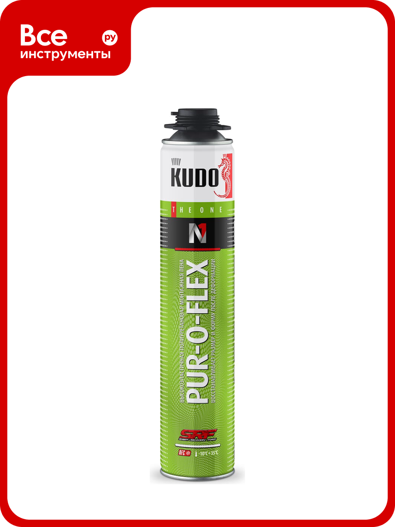 Эластичная монтажная пена KUDO Pur-o-flex профессиональная, всесезонная KUPP10FL35+, 3×3, 3 см