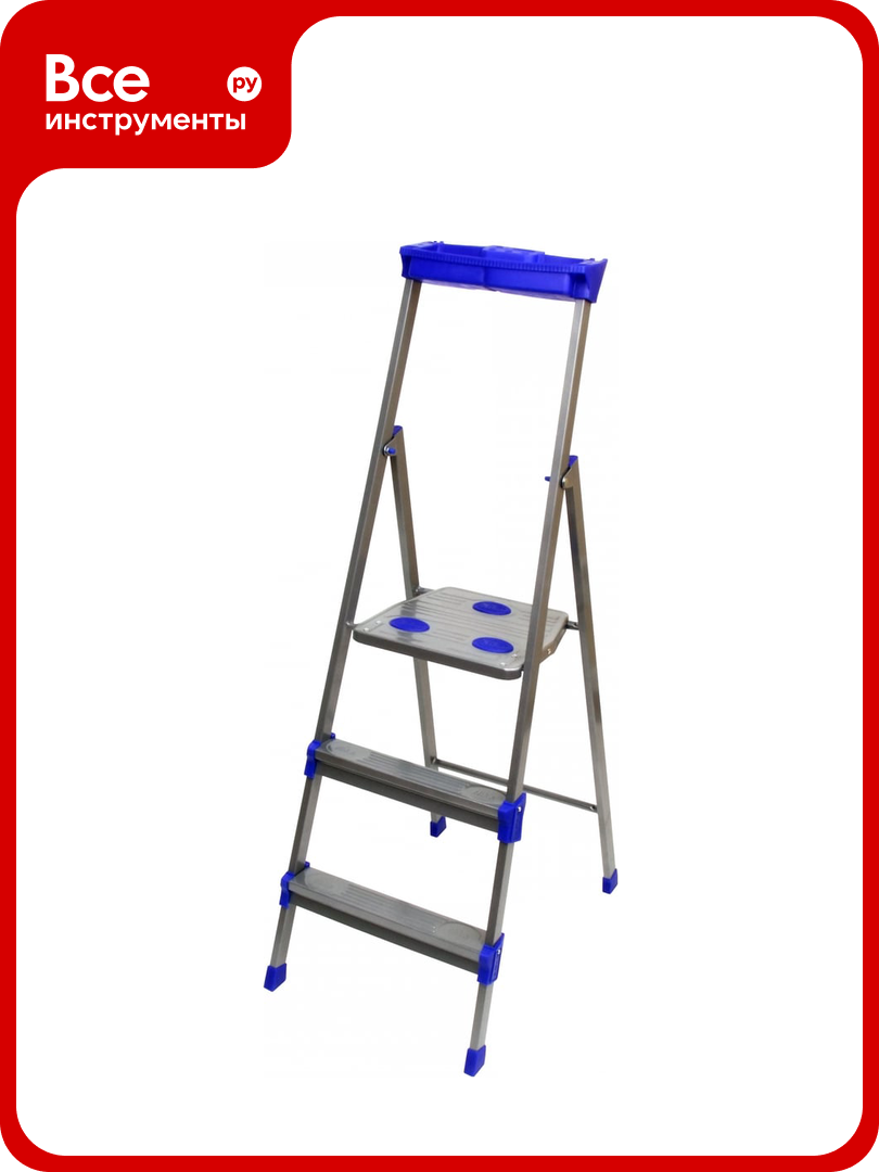 Стальная стремянка Nika СМ3 с тремя ступенями для безопасного доступа к высоким местам, рабочая высота до 150 кг и удобным лотком для инструментов