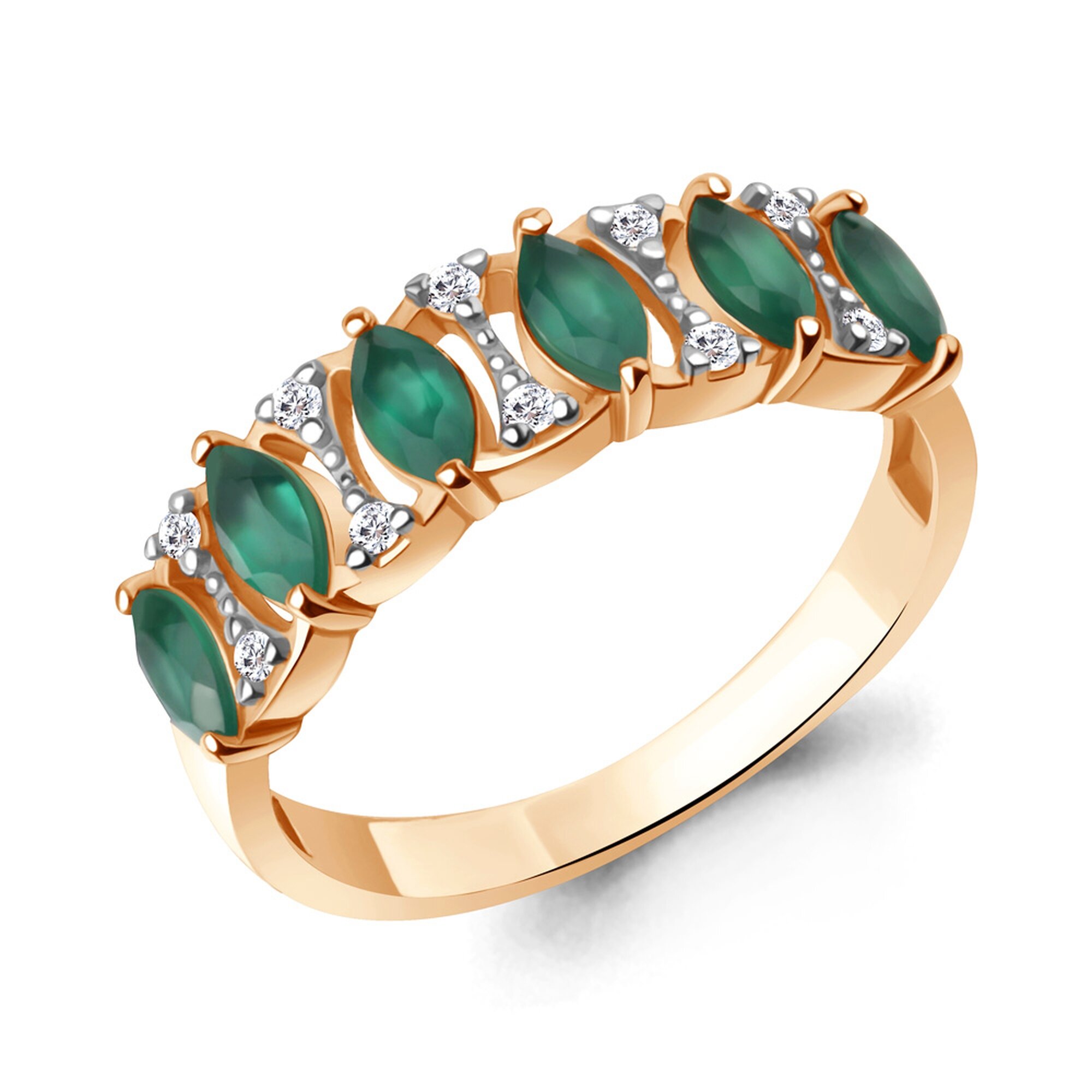 Кольцо Diamant online, серебро, 925 проба, золочение, агат, фианит