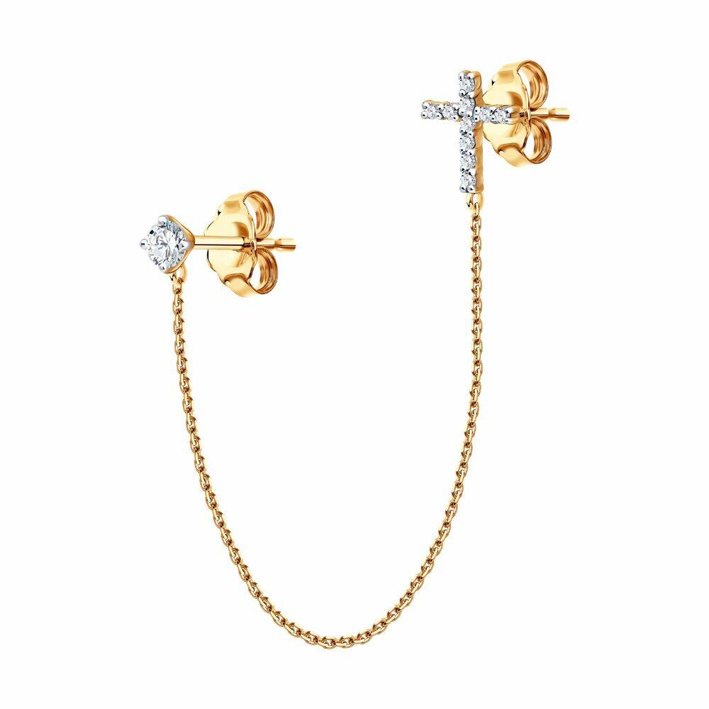 Моносерьга, красное золото, 585 проба, фианит