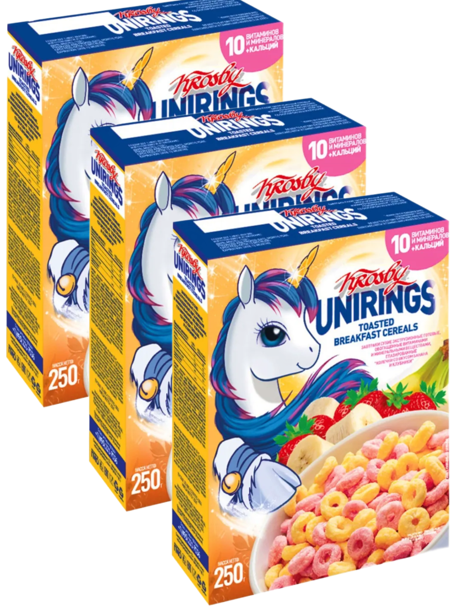 Готовый завтрак Колечки с бананом и клубникой Krosby, 3шт по 250г