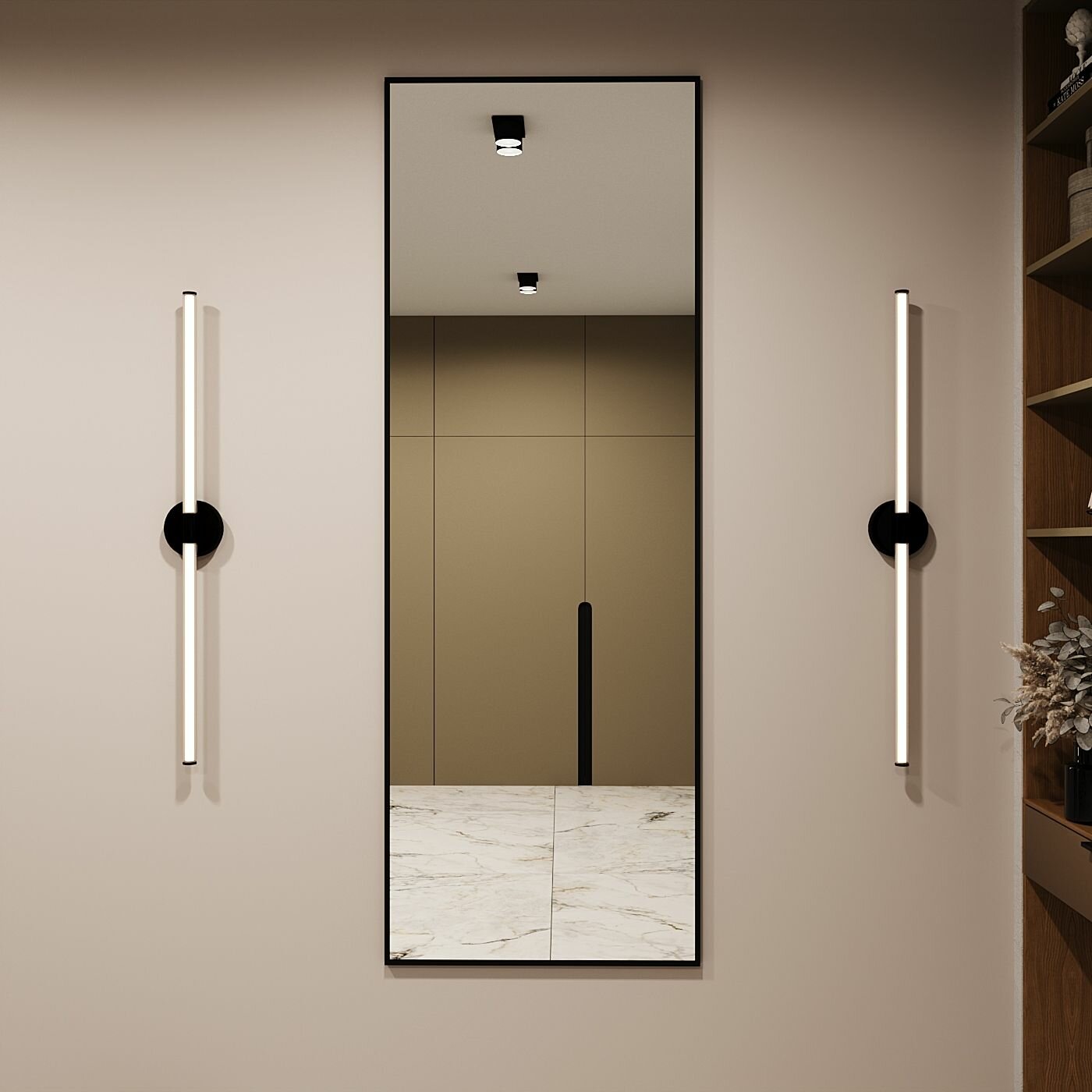 Зеркало настенное 180х60 см. BLX MIRROR интерьерное в алюминиевой раме, Черное