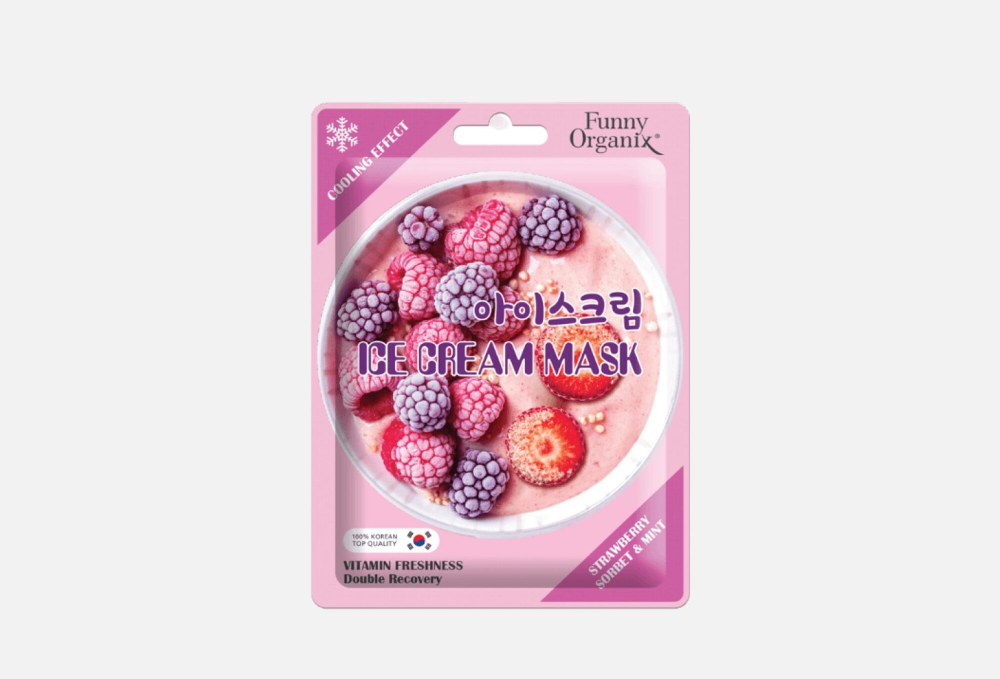 Тканевая маска для лица FUNNY ORGANIX STRAWBERRY SORBET & MINT Frost Freshness Cooling Ice-Cream Sheet Mask