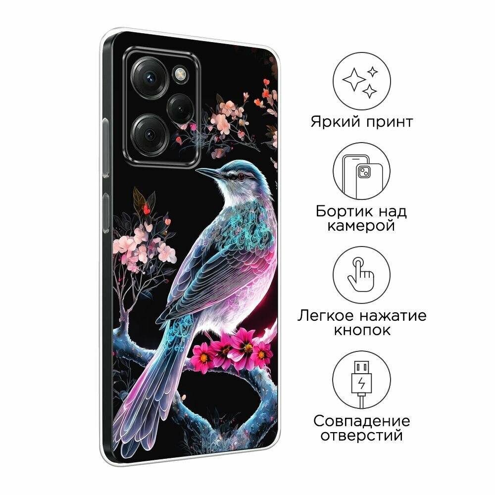 Чехол на Xiaomi Poco X5 Pro 5G / Сяоми Поко X5 Про 5G с принтом "Птица на цветущем дереве" — фото 1