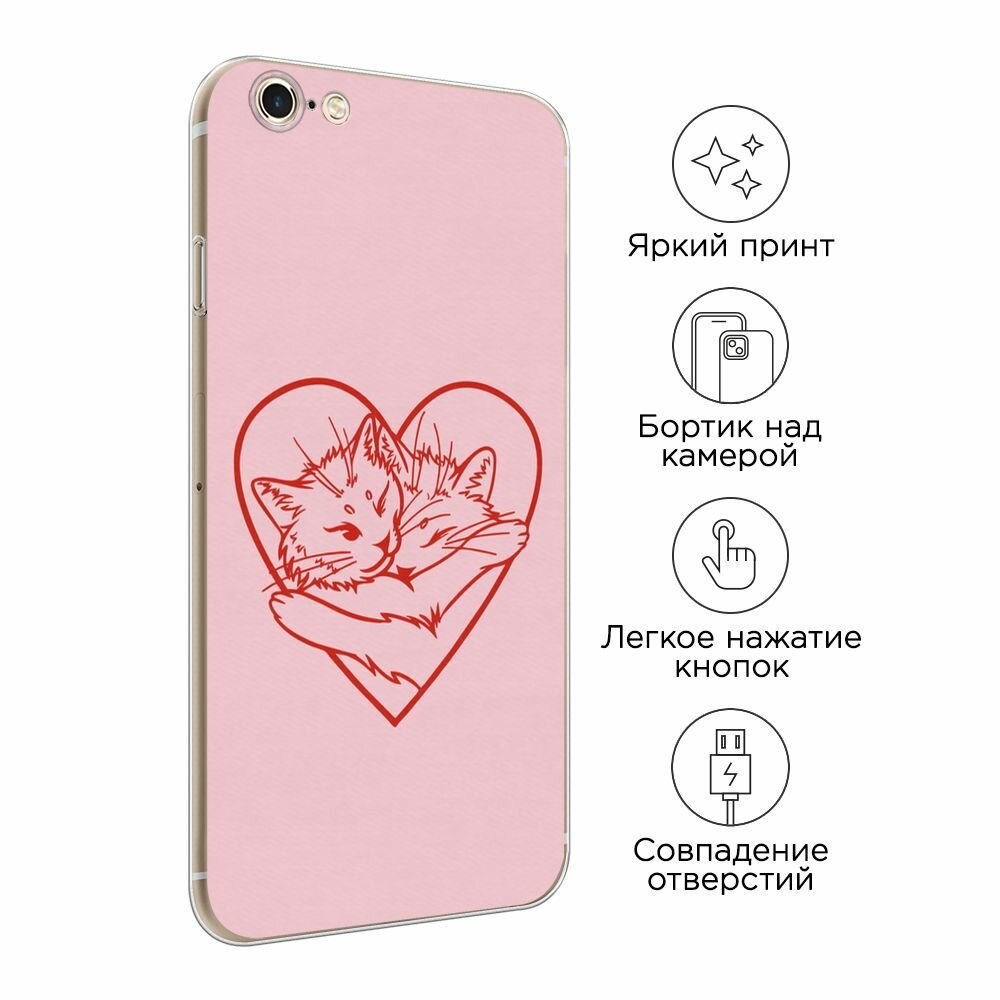 Чехол на Apple iPhone 6 Plus/6S Plus / Айфон 6 Плюс/Айфон 6С Плюс с принтом "Влюблённые котики рисунок 1 - 14 февраля" — фото 1