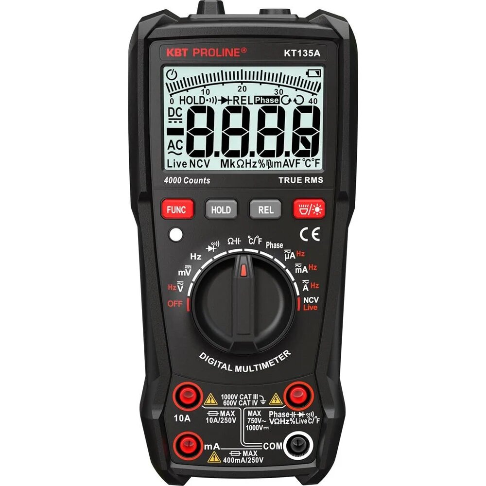 Мультиметр цифровой КВТ PROLINE KT 135А 101562, профессиональный с функцией True RMS и подсветкой дисплея