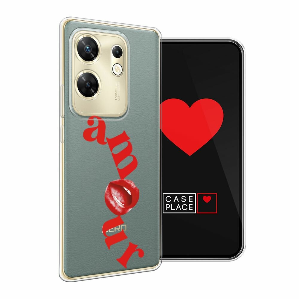Чехол на Infinix Zero 30 4G / Инфиникс Зеро 30 4G с принтом "Amour lips - 14 февраля", прозрачный — фото 1