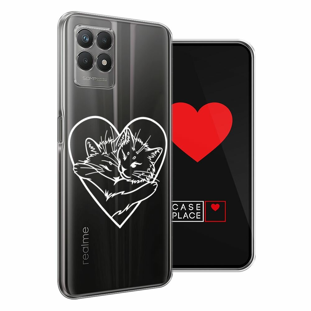 Чехол на Realme 8i / Реалми 8i с принтом "Влюблённые котики рисунок 2 - 14 февраля", прозрачный — фото 1