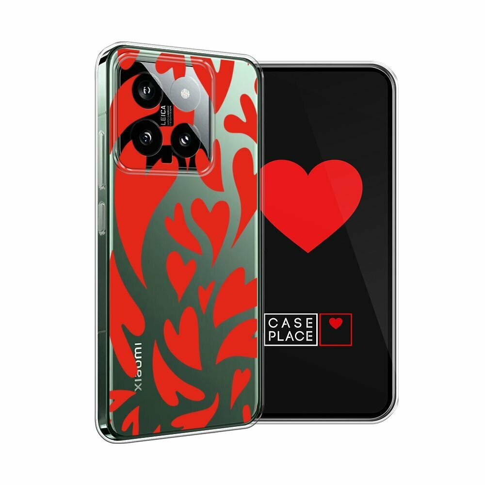 Чехол на Xiaomi 14 / Сяоми 14 с принтом "Crazy hearts 2 - 14 февраля", прозрачный — фото 1