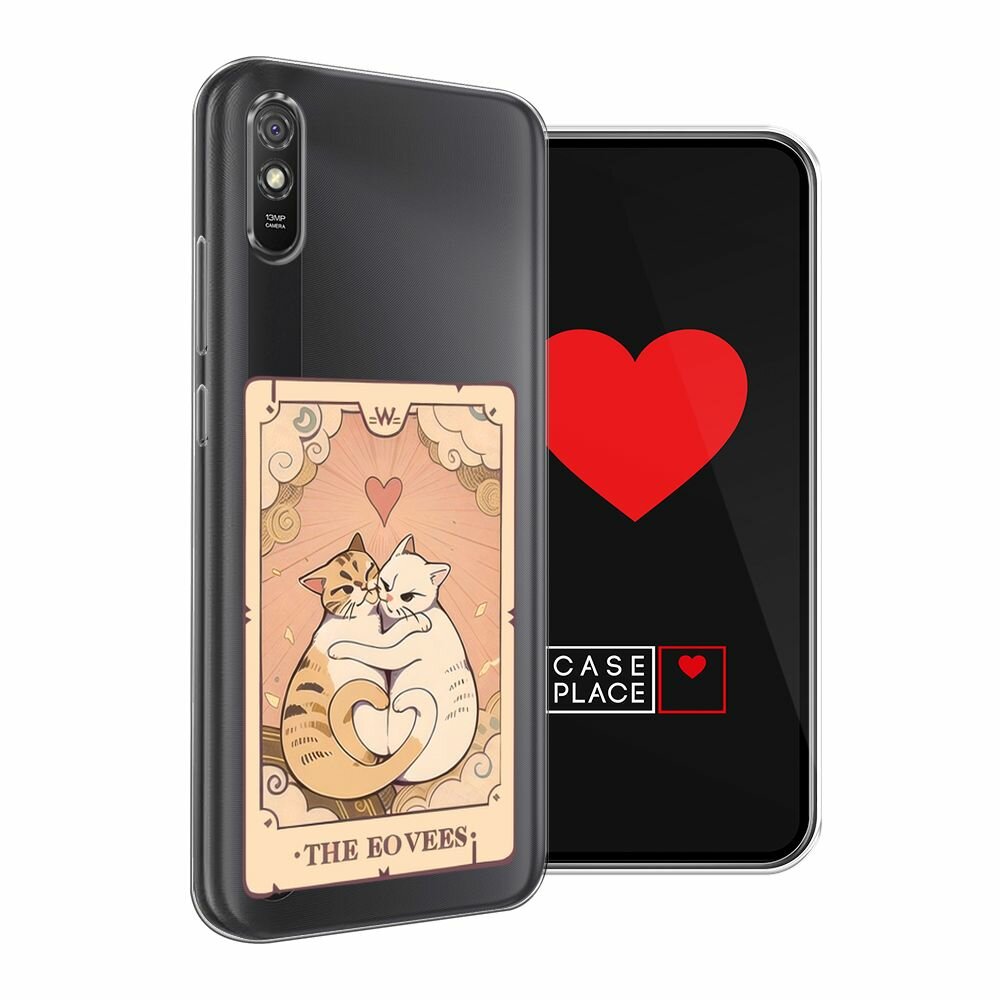 Чехол на Xiaomi Redmi 9A / Сяоми Редми 9А с принтом "The lovers cats 2 - 14 февраля", прозрачный — фото 1