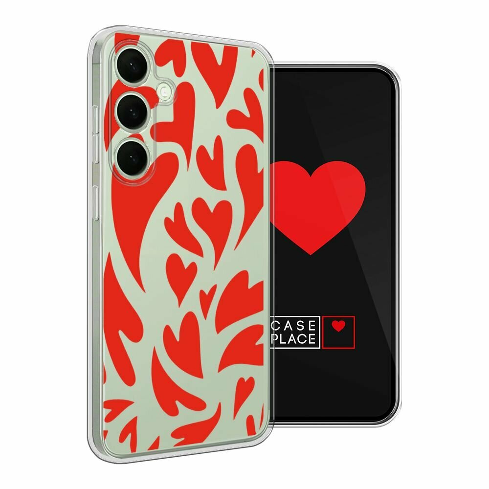 Чехол на Samsung Galaxy S25 Plus / Самсунг S25 Плюс с принтом "Crazy hearts 2 - 14 февраля", прозрачный — фото 1