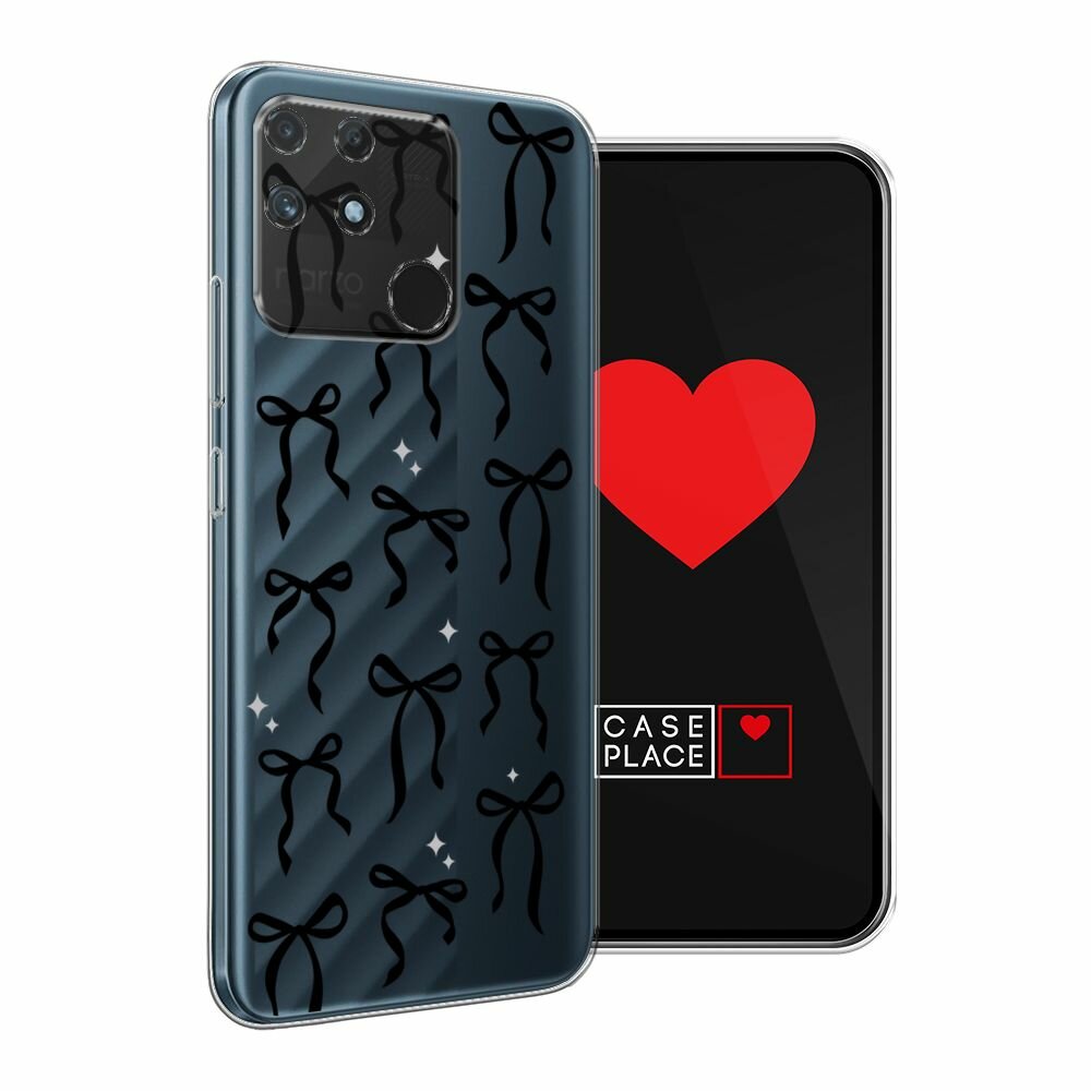 Чехол на Realme Narzo 50A / Реалми Нарзо 50A с принтом "Black bows", прозрачный — фото 1