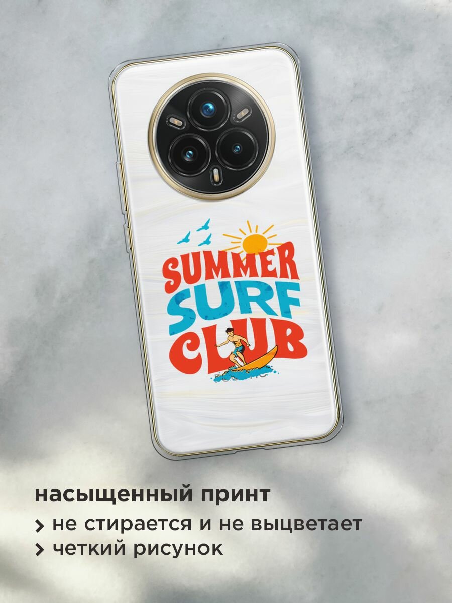 Чехол на Realme 14 Pro+ / Реалми 14 Про+ с принтом "Summer surf club", прозрачный — фото 1