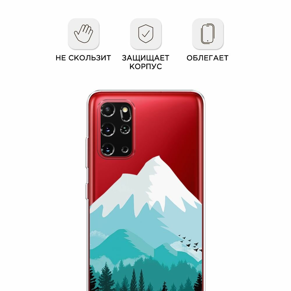 Чехол на Samsung Galaxy S20 + / Самсунг Галакси S20 Плюс с принтом "Синяя снежная гора", прозрачный — фото 1