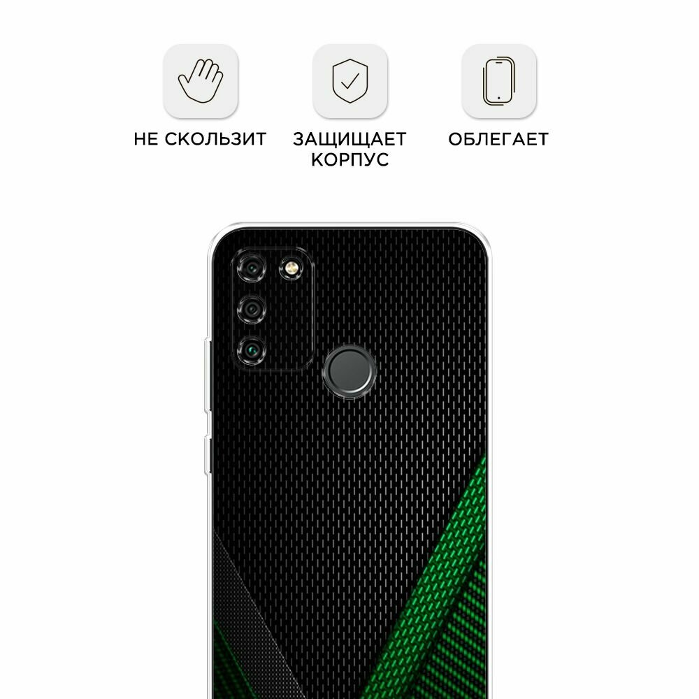 Силиконовый чехол на Honor 9A / Хонор 9А с принтом "Зеленый карбон" — фото 1