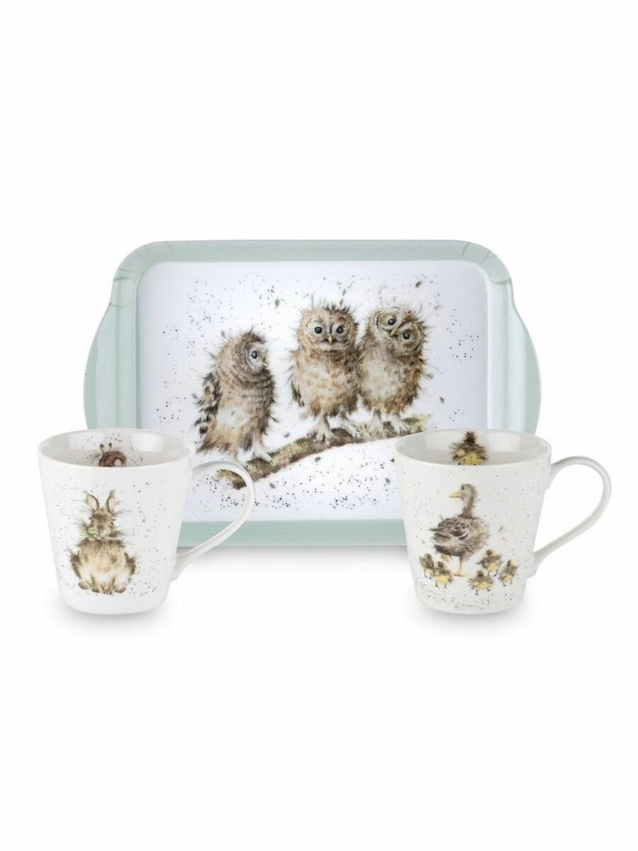 Набор 2 кружки для эспрессо и поднос Royal Worcester, Owls, Rabbit & Ducks