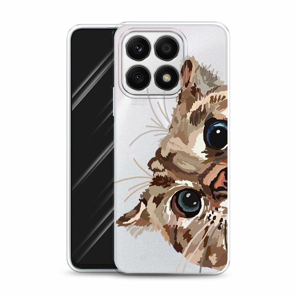 Чехол на Honor X8A / Хонор X8A с принтом Любопытный кот, прозрачный — фото 1