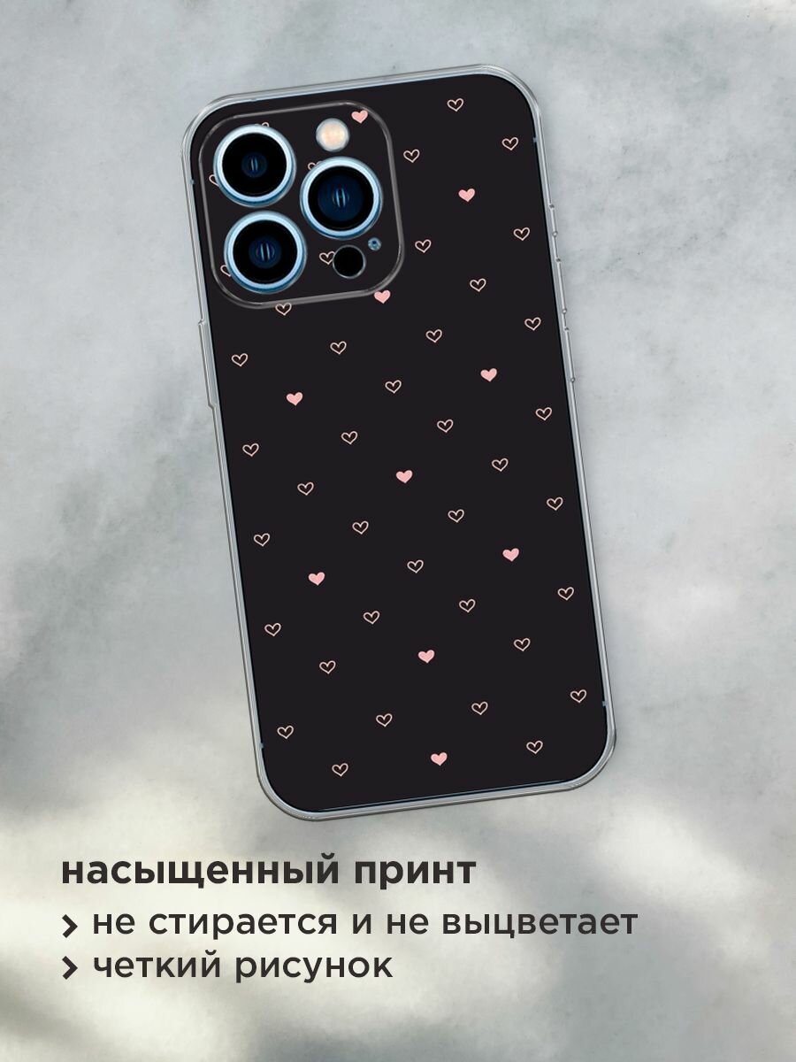 Чехол на Apple iPhone 13 Pro / Айфон 13 Про с принтом "Черный фон и сердечки" — фото 1
