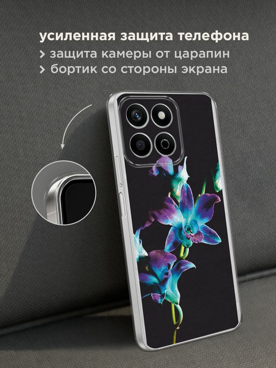 Чехол на Honor X7c / Хонор X7c с принтом "Синий цветок на черном" — фото 1