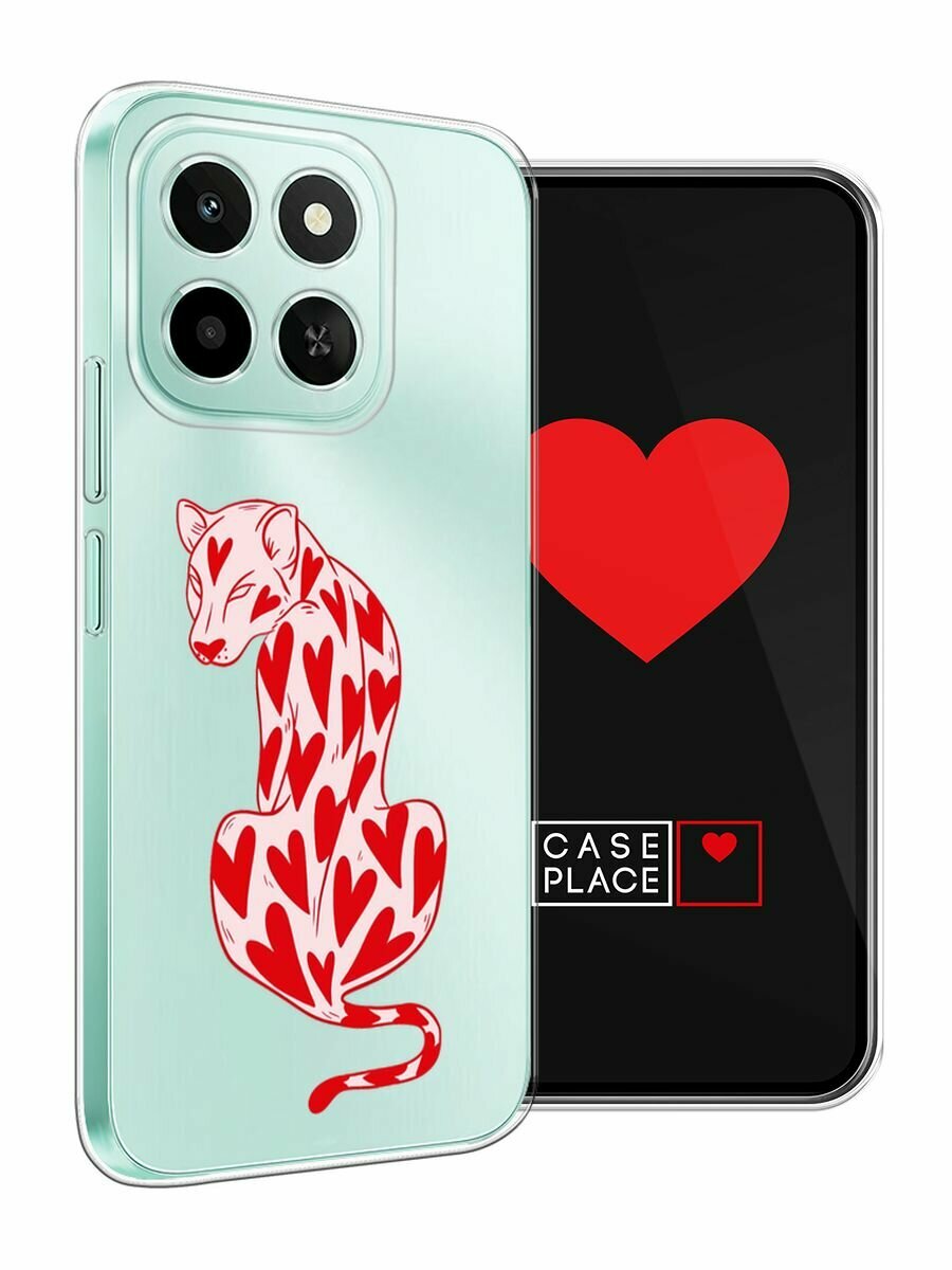 Чехол на Honor X6c / Хонор X6c с принтом "Heart panther 2 - 14 февраля", прозрачный — фото 1
