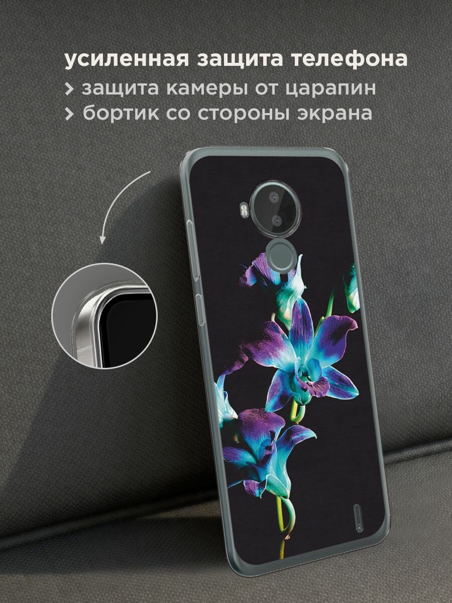 Чехол на Nokia C30 / Нокия C30 с принтом "Синий цветок на черном" — фото 1