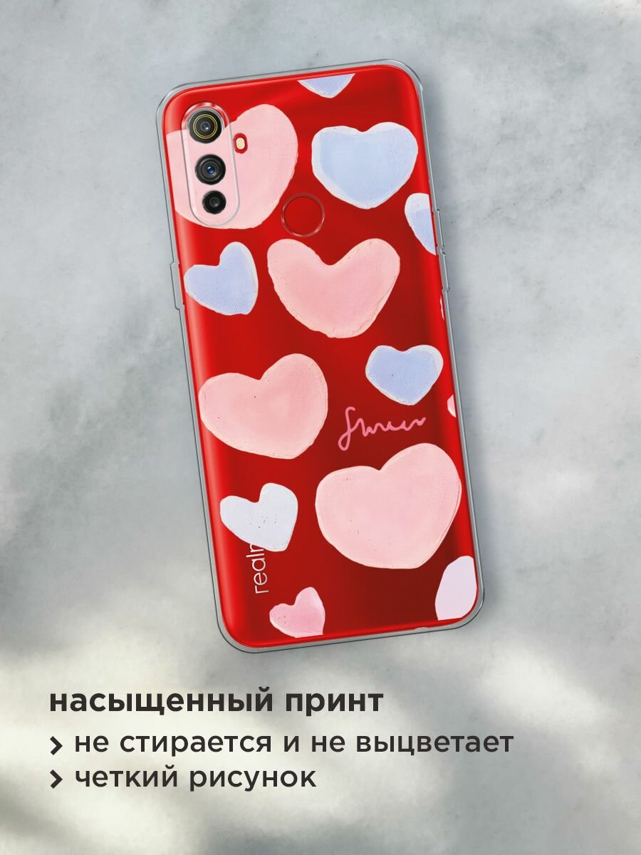 Чехол на Realme C3 / Реалми C3 с принтом "Пастельные сердечки", прозрачный — фото 1