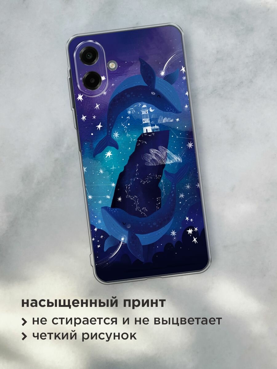Чехол на Samsung Galaxy A07/A08 / Самсунг А07/А08 с принтом "Ночные киты" — фото 1