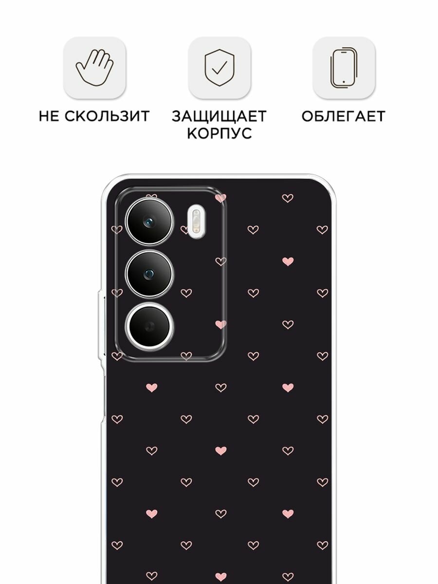 Чехол на Realme C71/P3 Lite 4G / Реалми С71/P3 Лайт 4G с принтом "Черный фон и сердечки" — фото 1