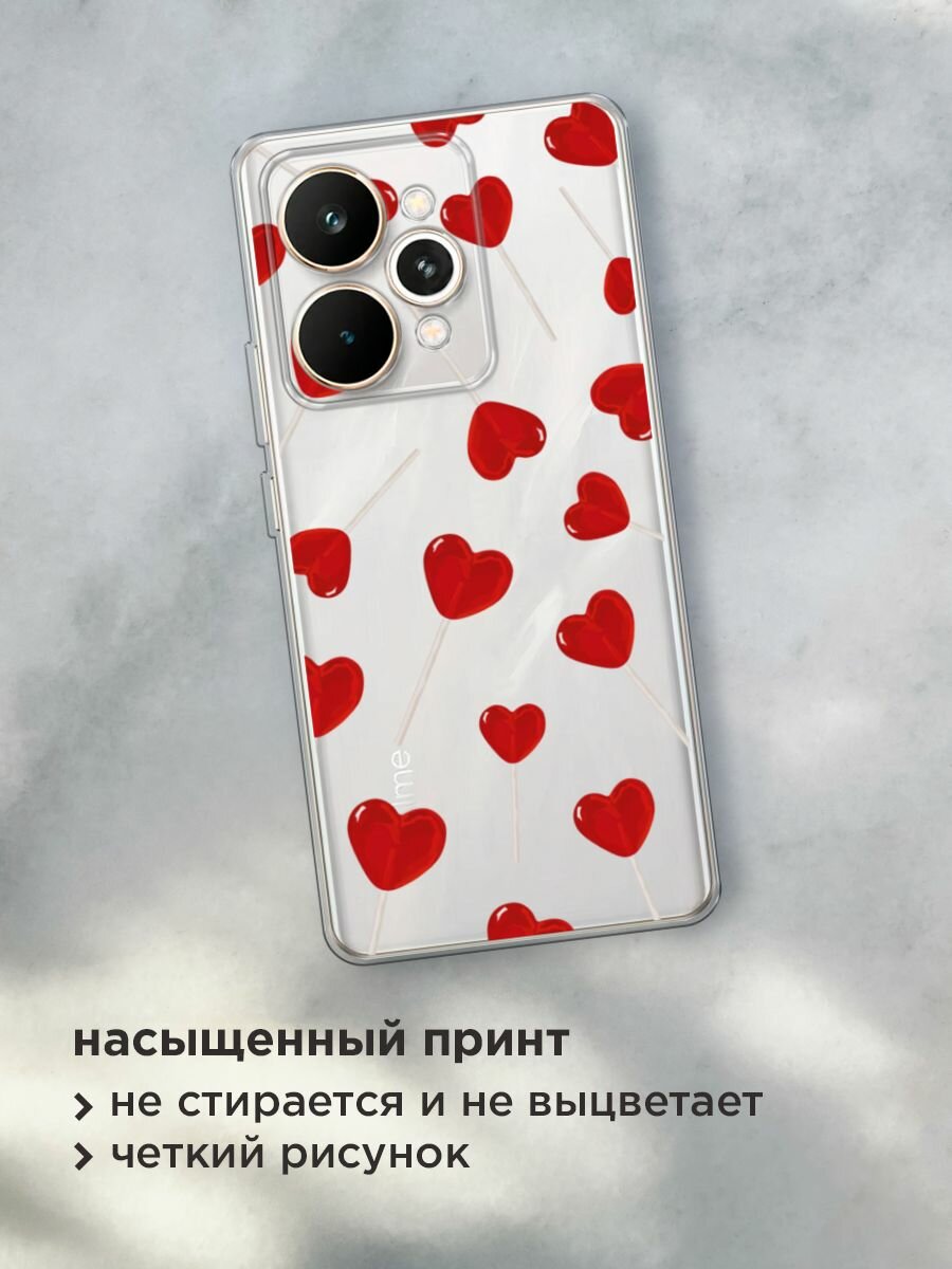 Чехол на Realme 15 Pro / Реалми 15 Про с принтом "Сердечки-леденцы 2 - 14 февраля", прозрачный — фото 1