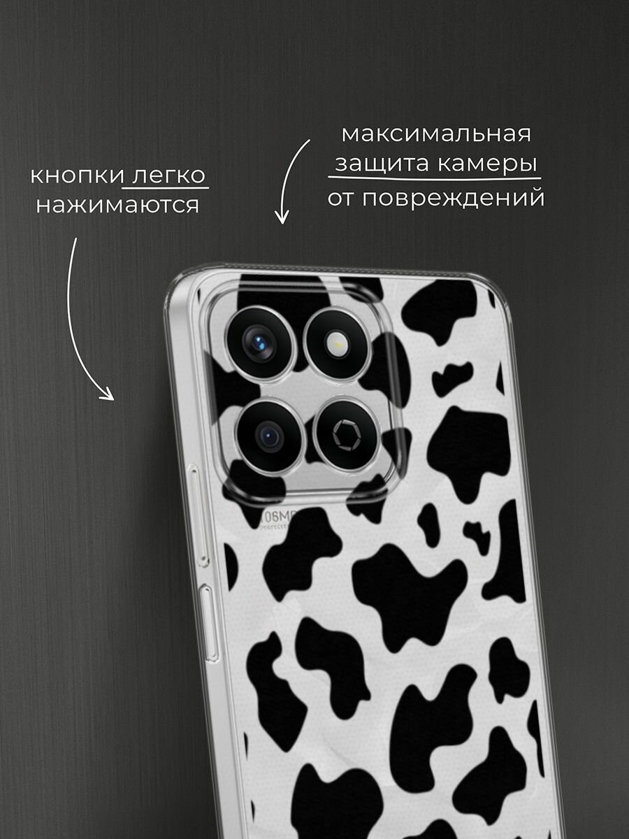 Чехол на Honor X7c / Хонор X7c с принтом "Черные пятна коровы", прозрачный — фото 1