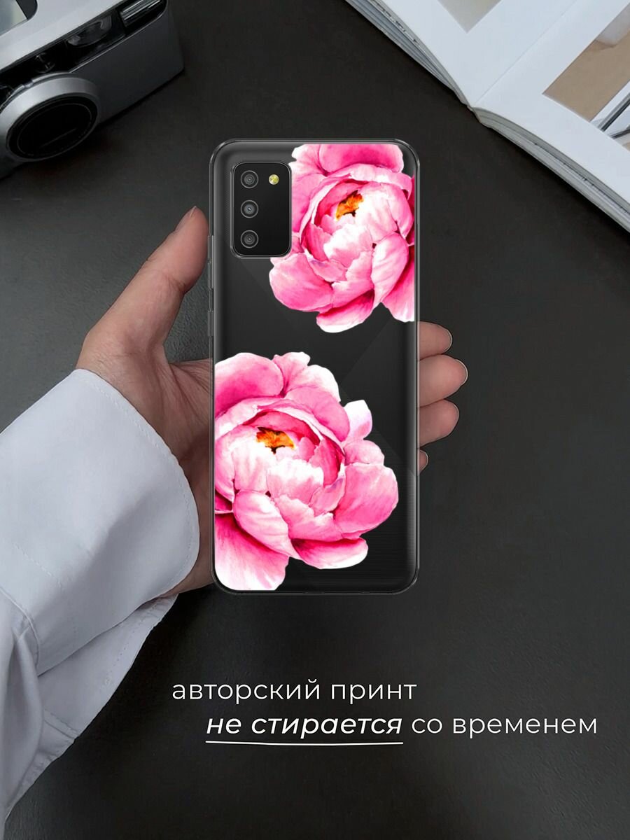 Чехол на Samsung Galaxy A02s / Самсунг Галакси A02s с принтом "Open peonies", прозрачный — фото 1