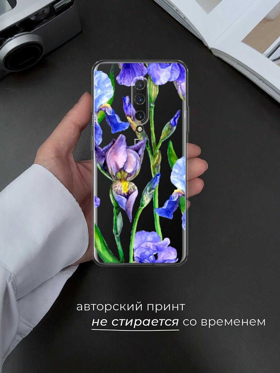 Чехол на OnePlus 8 / ВанПлас 8 с принтом "Синие ирисы", прозрачный — фото 1